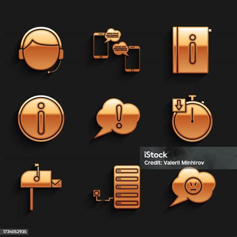 말풍선 느낌표 서버 화난 미소 스톱워치 사서함 열기 정보 사용 설명서 및 남자 헤드셋 아이콘을 설정합니다 벡터 가리키기에 대한