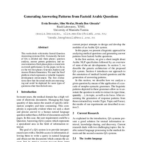 Generating Answering Patterns From Factoid Arabic Questions Acl Anthology