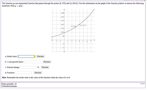 solved the function g is an exponential function that passes