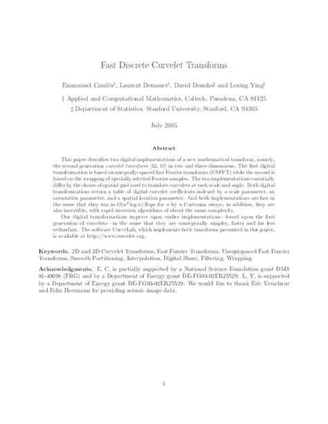 Pdf Fast Discrete Curvelet Transforms
