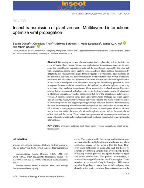 Pdf Insect Transmission Of Plant Viruses Multilayered Interactions