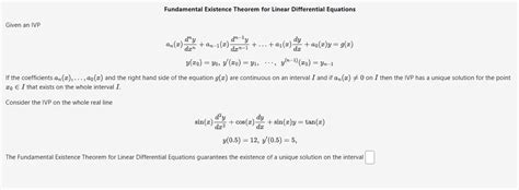 Solved Fundamental Existence Theorem For Linear Differential