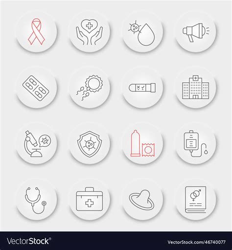 Hiv And Aids Line Icon Set Royalty Free Vector Image