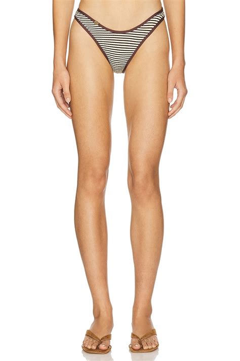 Frankies Bikinis X Bella Hadid Dove Striped Rib Bikini Bottom In Lasso