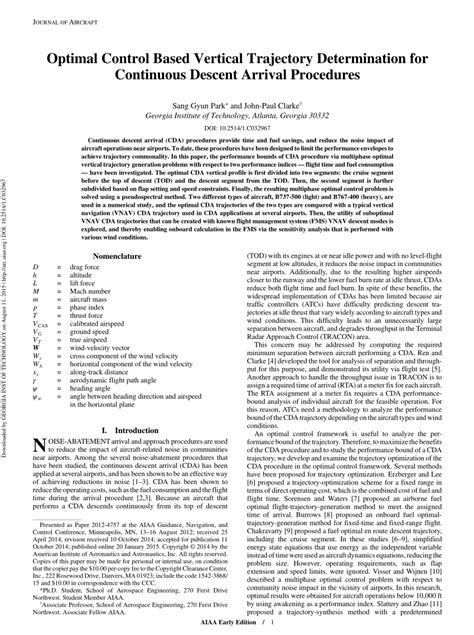 Pdf Optimal Control Based Vertical Trajectory Determination For Continuous Descent Arrival