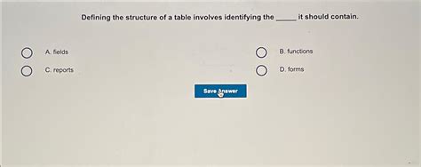 Solved Defining The Structure Of A Table Involves Chegg Com