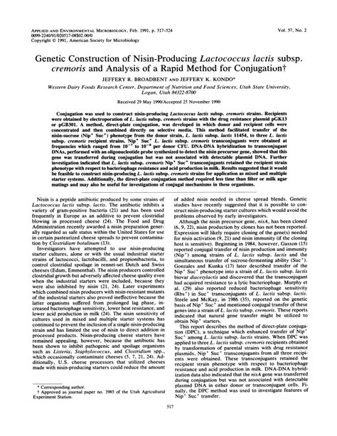 Pdf Genetic Construction Of Nisin Producing Lactococcus Lactis Subsp