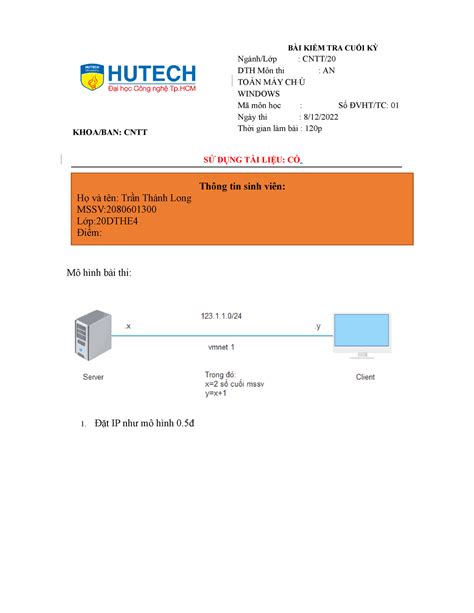 Tranthanhlong KHOA BAN CNTT BÀI KIỂM TRA CUỐI KỲ Ngành Lớp CNTT DTH Môn thi