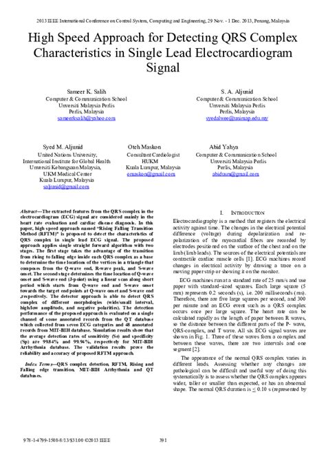 pdf high speed approach for detecting qrs complex characteristics in