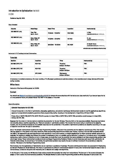 outline co250 introduction to optimization fall 2023 co 250 published