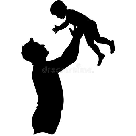Padre Levantando La Silueta Infantil Alegre Liga Familiar Ilustración