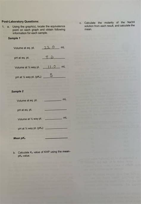Solved Post Laboratory Questions C Calculate The Molarity