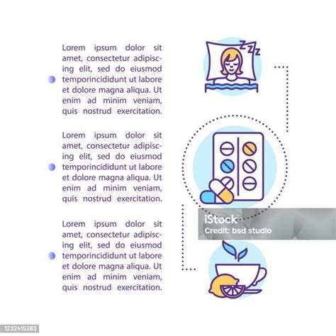 텍스트와 독감 치료 개념 아이콘입니다 아픈 환자를위한 더 많은 휴식 처방전 섭취량 비타민 차 Ppt 페이지 벡터 템플릿입니다 브로셔 잡지 선형 일러스트가 있는 소책자 디자인