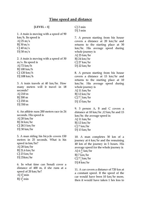 time speed distance time speed and distance [level 1] a train is