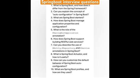 Top Spring Boot Interview Questionsspring Boot Interview Questionsshorts Springboot Youtube