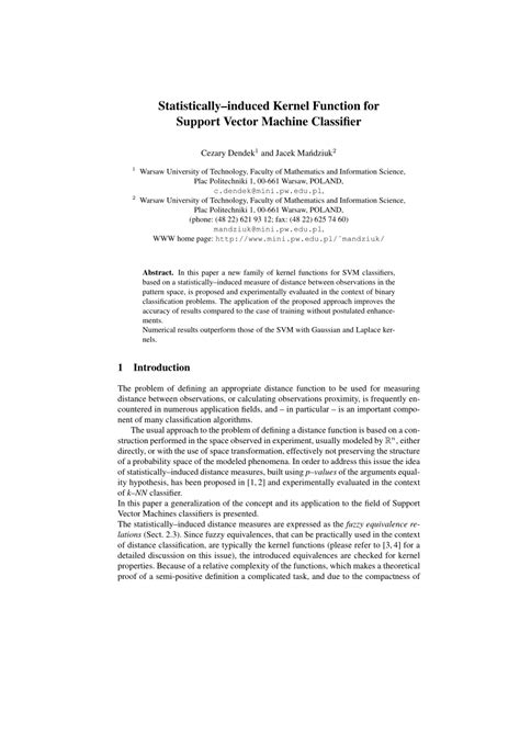 pdf statistically induced kernel function for support vector machine