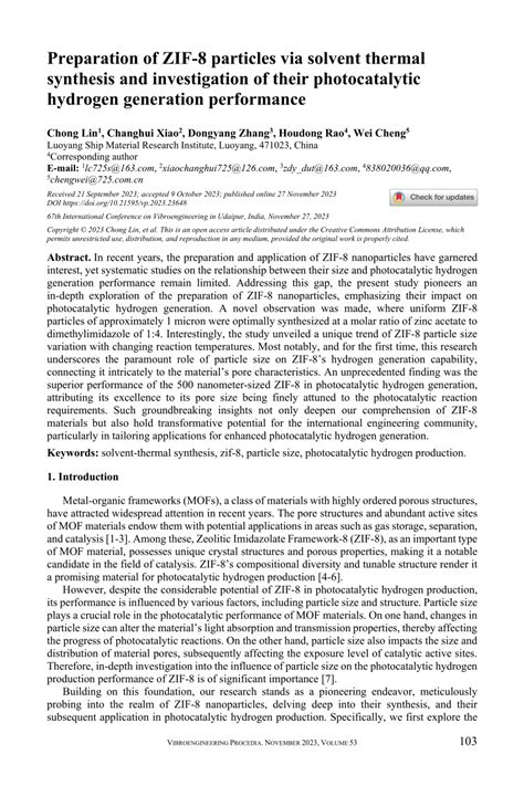 Pdf Preparation Of Zif 8 Particles Via Solvent Thermal Synthesis And