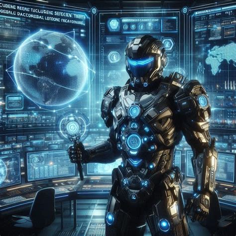 A Cybersecurity Guardian Inside A Hightech Control Room Premium Ai Generated Image