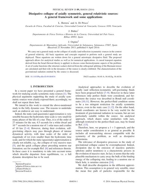 Pdf Dissipative Collapse Of Axially Symmetric General Relativistic