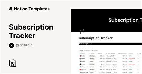Subscription Tracker Template By Sentele Notion Marketplace Subscription Tracker Template By Sentele Notion Marketplace