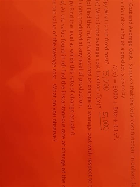 Solved Cost And Average Cost Suppose That The Total Cost Chegg