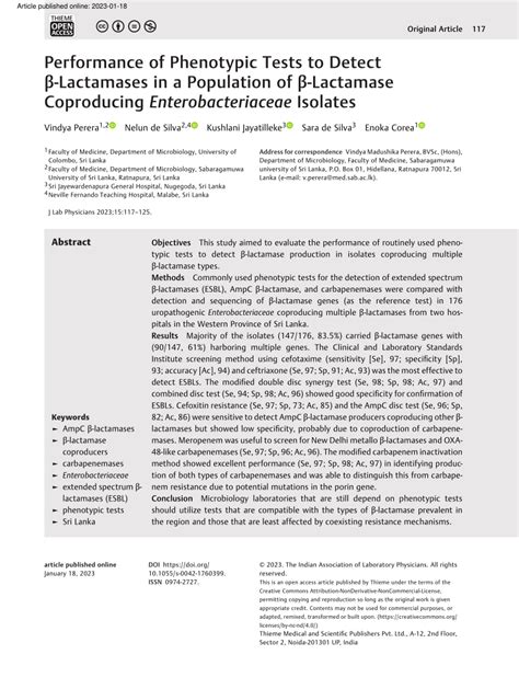 Pdf Performance Of Phenotypic Tests To Detect β Lactamases In A Population Of β Lactamase
