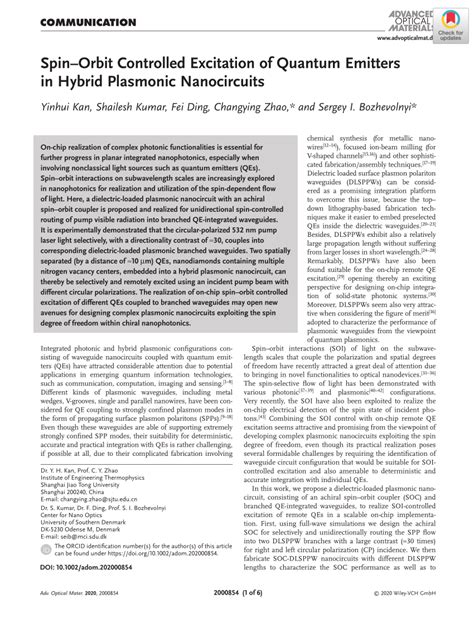 Pdf Spinorbit Controlled Excitation Of Quantum Emitters In Hybrid Plasmonic Nanocircuits