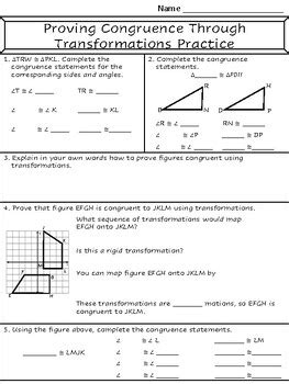 Proving Congruence Through Transformations By Poe Pro Math Resources