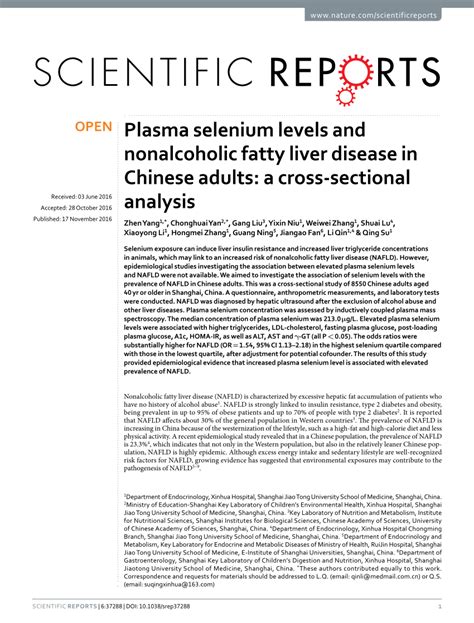 Pdf Plasma Selenium Levels And Nonalcoholic Fatty Liver Disease In
