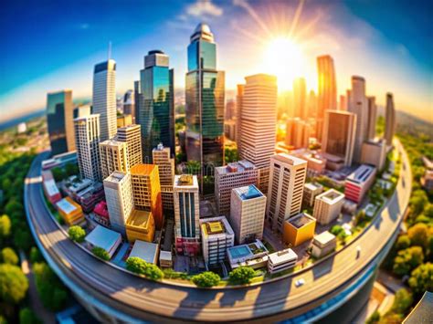 A Miniature Cityscape Panorama 360 Tiltshift Perspective Of A Detailed