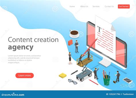 Flat Isometric Vector Landing Page Template Of Content Creating Copywriting Stock Vector