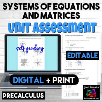 PreCalculus Unit Systems And Matrices Digital And Print Editable Assessments