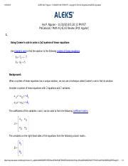 Using Cramer S Rule To Solve A 2x2 System Of Linear Equations Pdf 11 30 2018 ALEKS Hai P