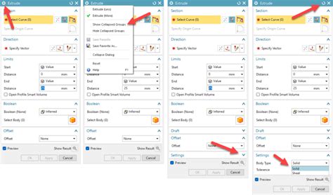 Nx 12 Extrude Dialog Settings Stuck On Sheet Instead Of Solid