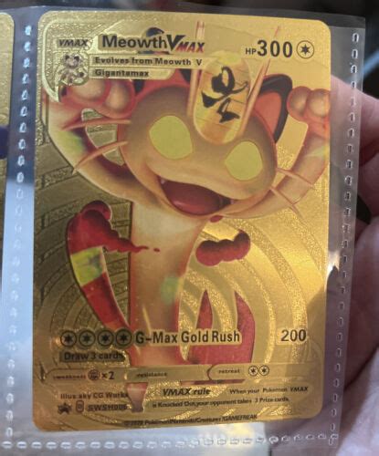 Pokemon Card Meowth Vmax Full Art Gold Foil Fan Art Mint Condition Values Mavin