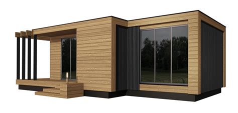 Мини дом из дерева с большими окнами