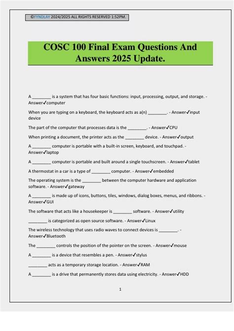 COSC Final Exam Questions And Answers Update COSC Stuvia US
