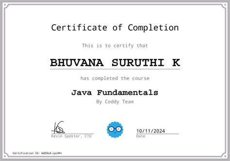 bhuvana suruthi on linkedin completed java fundamentals with coddy