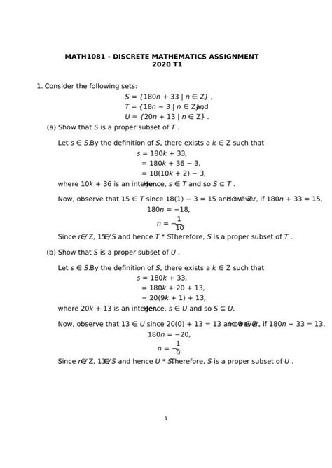 university math1081 discrete math assignment solutions
