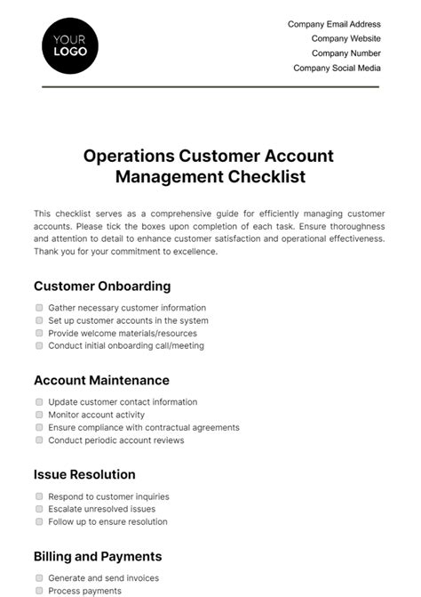 Free Operations Customer Account Management Checklist Template To Edit Online