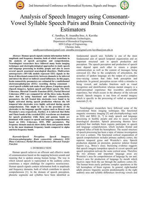 Pdf Analysis Of Speech Imagery Using Consonant Vowel Syllable Speech Pairs And Brain