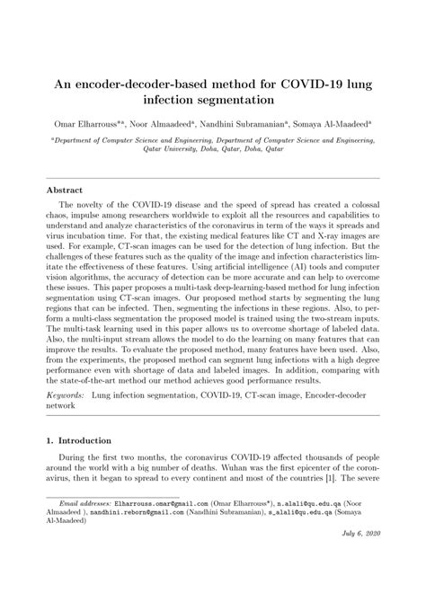 Pdf An Encoder Decoder Based Method For Covid 19 Lung Infection