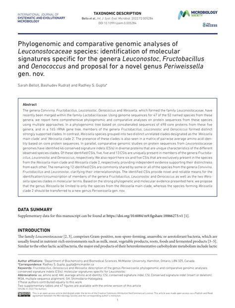 Pdf Phylogenomic And Comparative Genomic Analyses Of Leuconostocaceae Species Identification