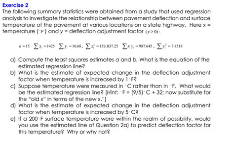 Solved Exercise 2 The Following Summary Statistics Were