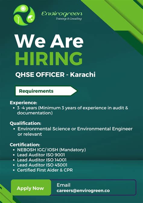 Hiring Qhse Officer Karachi Apply Share Tag Careers Owais Hashim