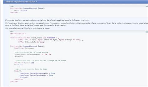 Impression Userform Avec Le Nom Des Objets Vba Forum Formule Excel