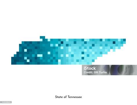 미국의 얼음 파란 지역과 벡터 기하학적 일러스트 레이 션 테네시 주지도 Nft 템플릿의 픽셀 아트 스타일입니다 그라디언트 질감의 간단한 로고 지도에 대한 스톡 벡터 아트 및