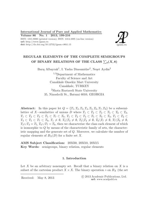 Pdf Regular Elements Of The Complete Semigroups Of Binary Relations Of The Class Sum7 X8
