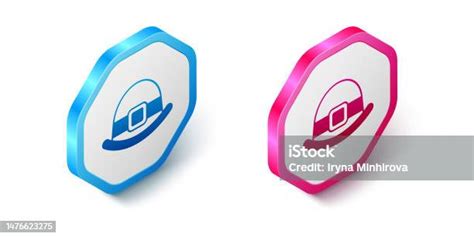 흰색 배경에 격리 된 Isometric Leprechaun 모자 아이콘 해피 세인트 패트릭의 날 아일랜드 공휴일 육각 버튼 벡터 3월에 대한 스톡 벡터 아트 및 기타 이미지