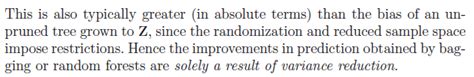Variance Why Does A Bagged Tree Random Forest Tree Have Higher Bias Than A Single Decision